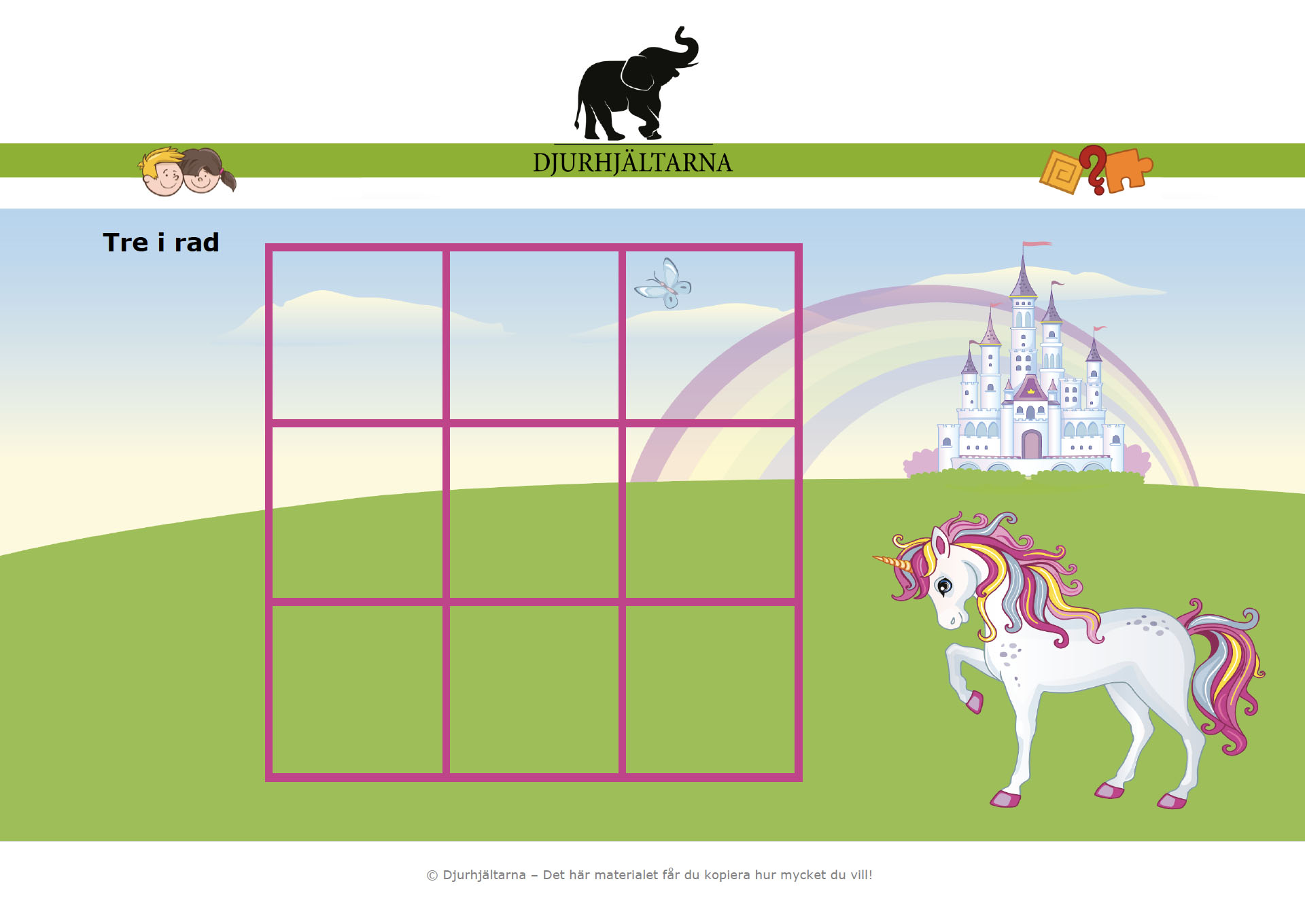 Tre i rad - Enhörning - Djurhjältarna