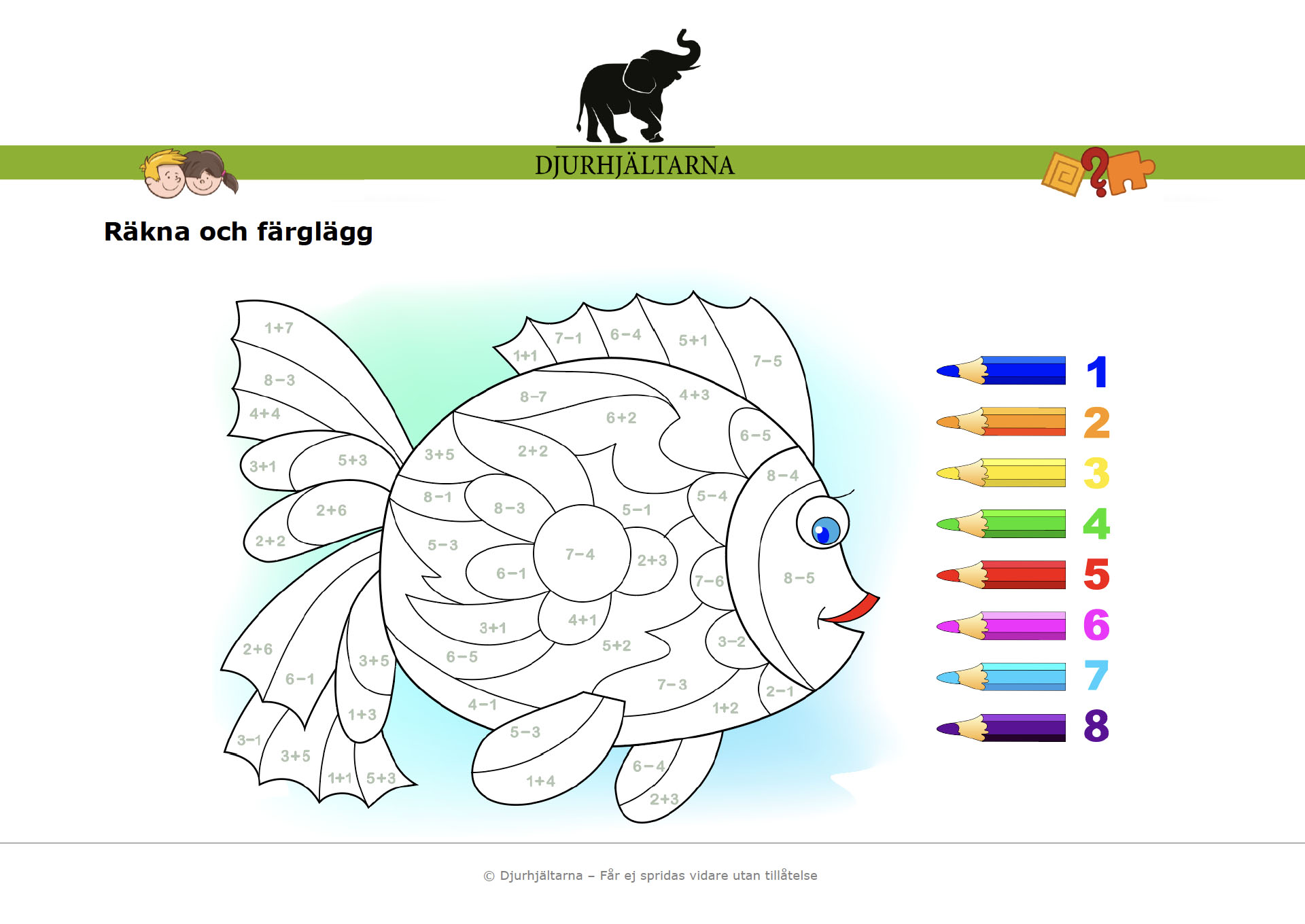 DOLD - Räkna och färglägg - Djurhjältarna