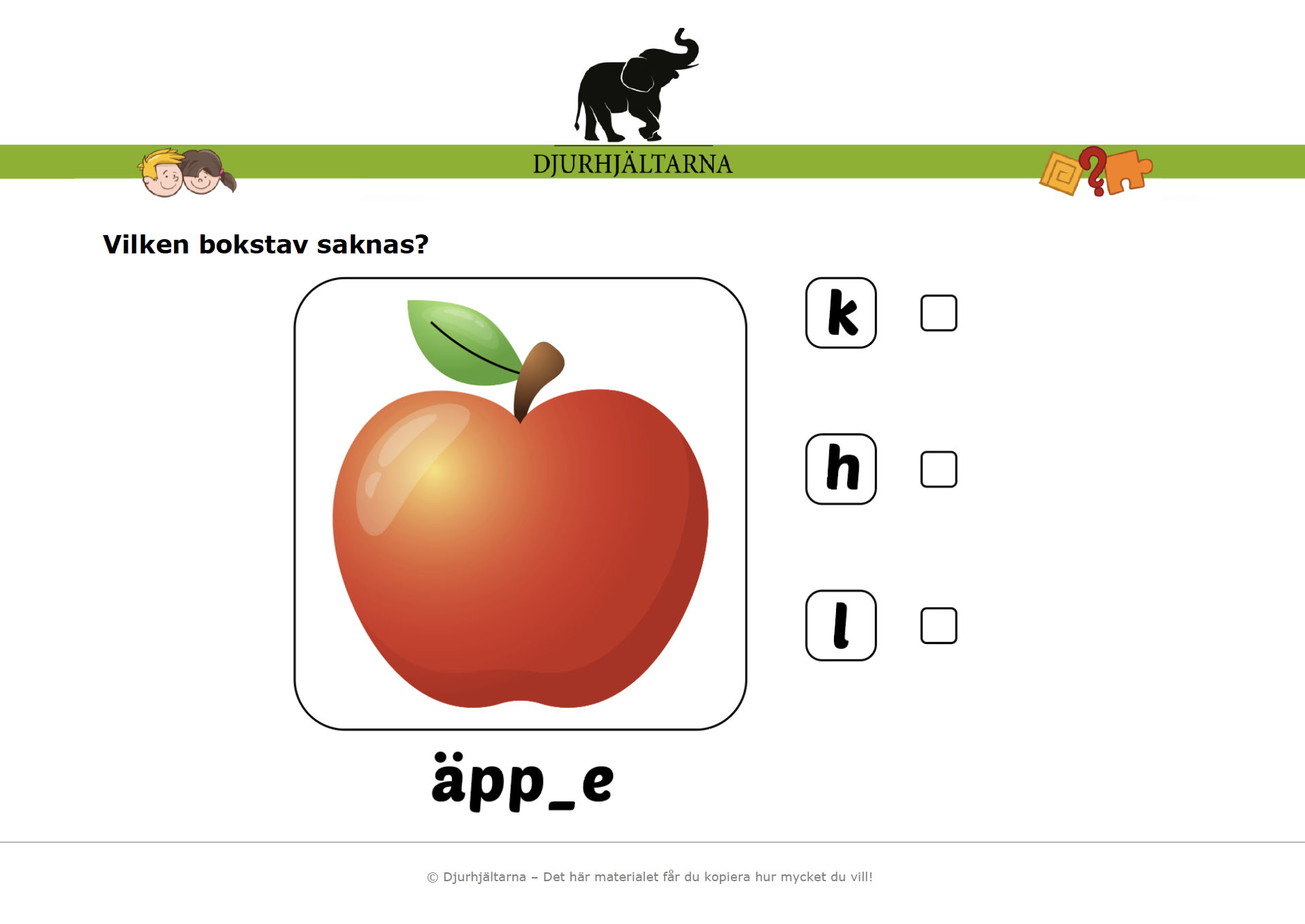 Äppleuppgifter - del 2 - Djurhjältarna