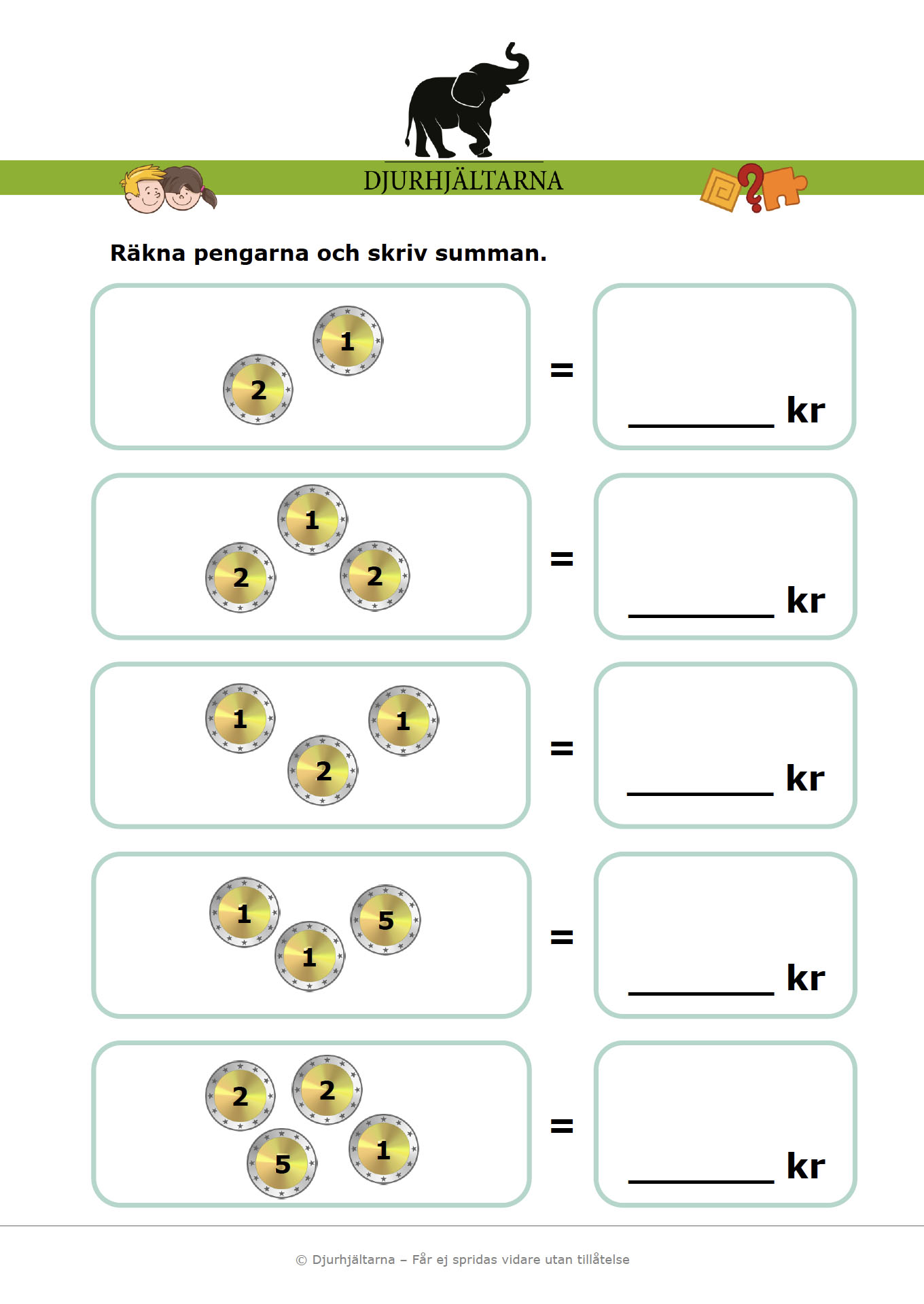 Räkna pengar (1-10) - Djurhjältarna